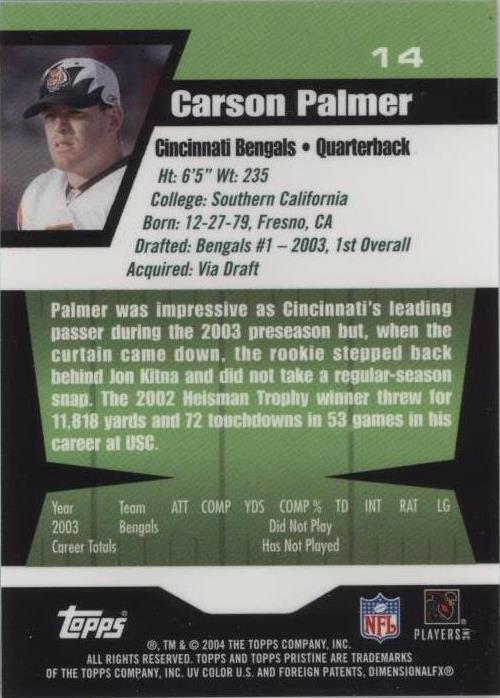 2004 Topps Pristine Carson Palmer #14 for sale | eBay