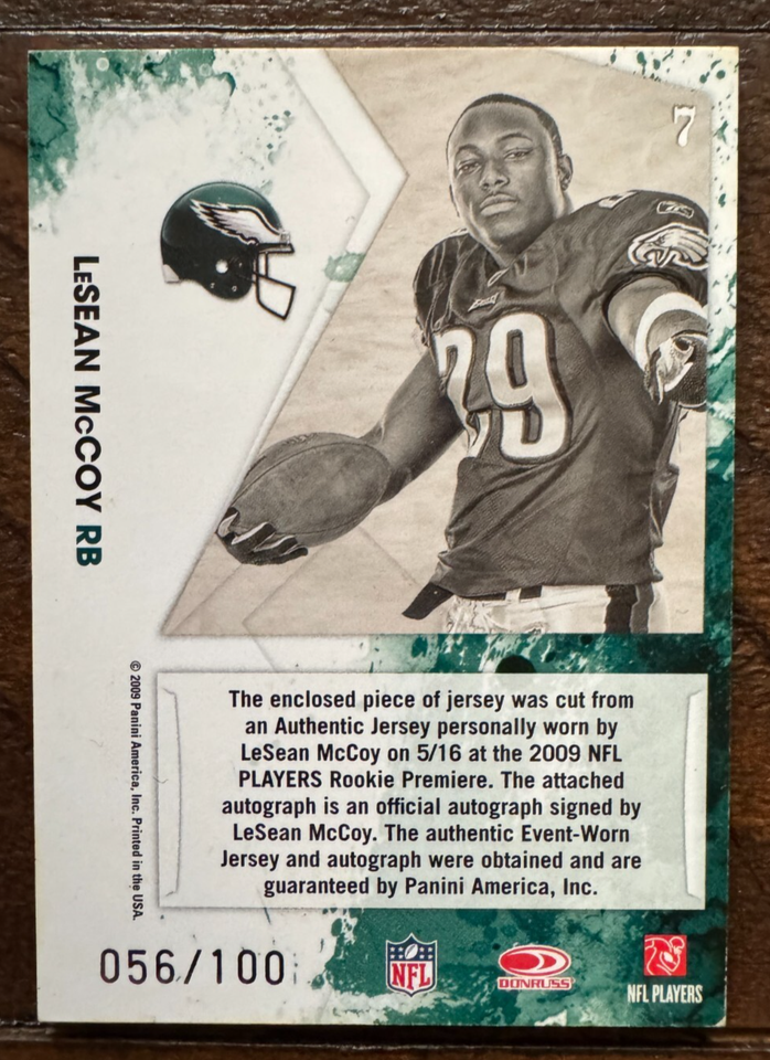 2009 Panini Rookies and Stars- LeSean McCoy Rookie Auto Jersey Card 056 ...