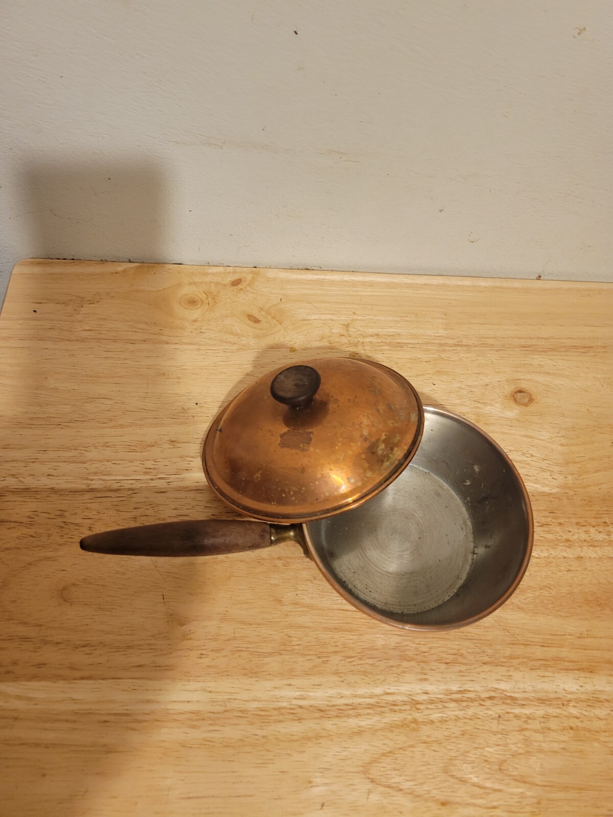 Vintage Mini Copper Pot Tagus Portugal with Lid & Wooden Handle Small ...