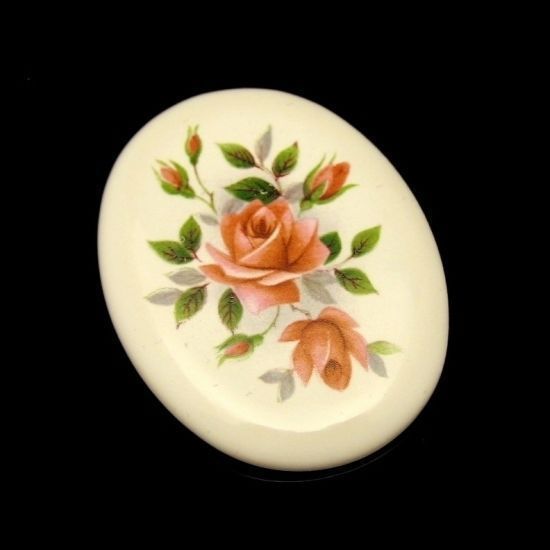 JOHNSON ENGLAND Vintage Brooch Pin Ceramic Roses Large Oval Statement ...