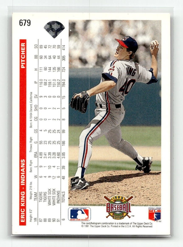 1992 Upper Deck Eric King Cleveland Indians #679 Baseball | eBay