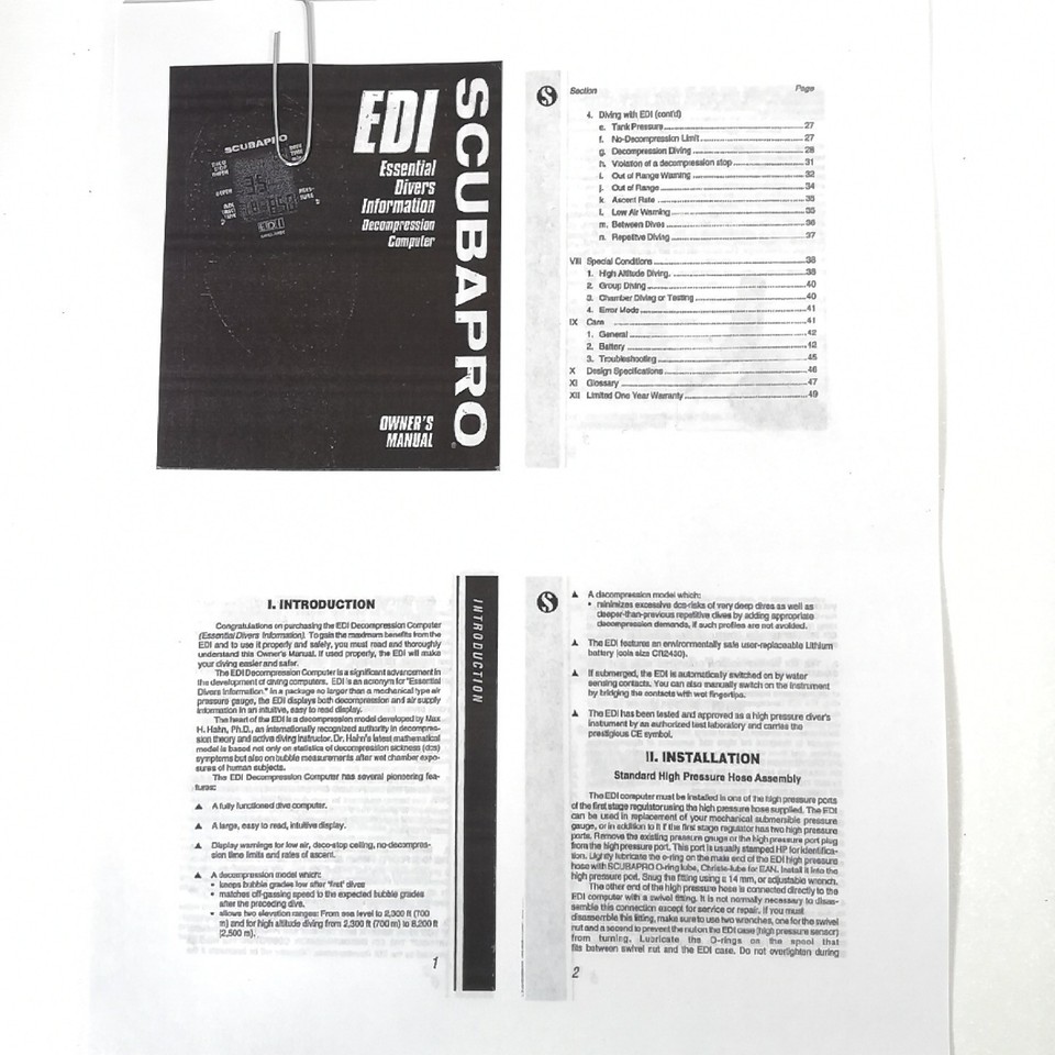 Scubapro EDI 51 Page Scuba Dive Computer Printed Manual | eBay