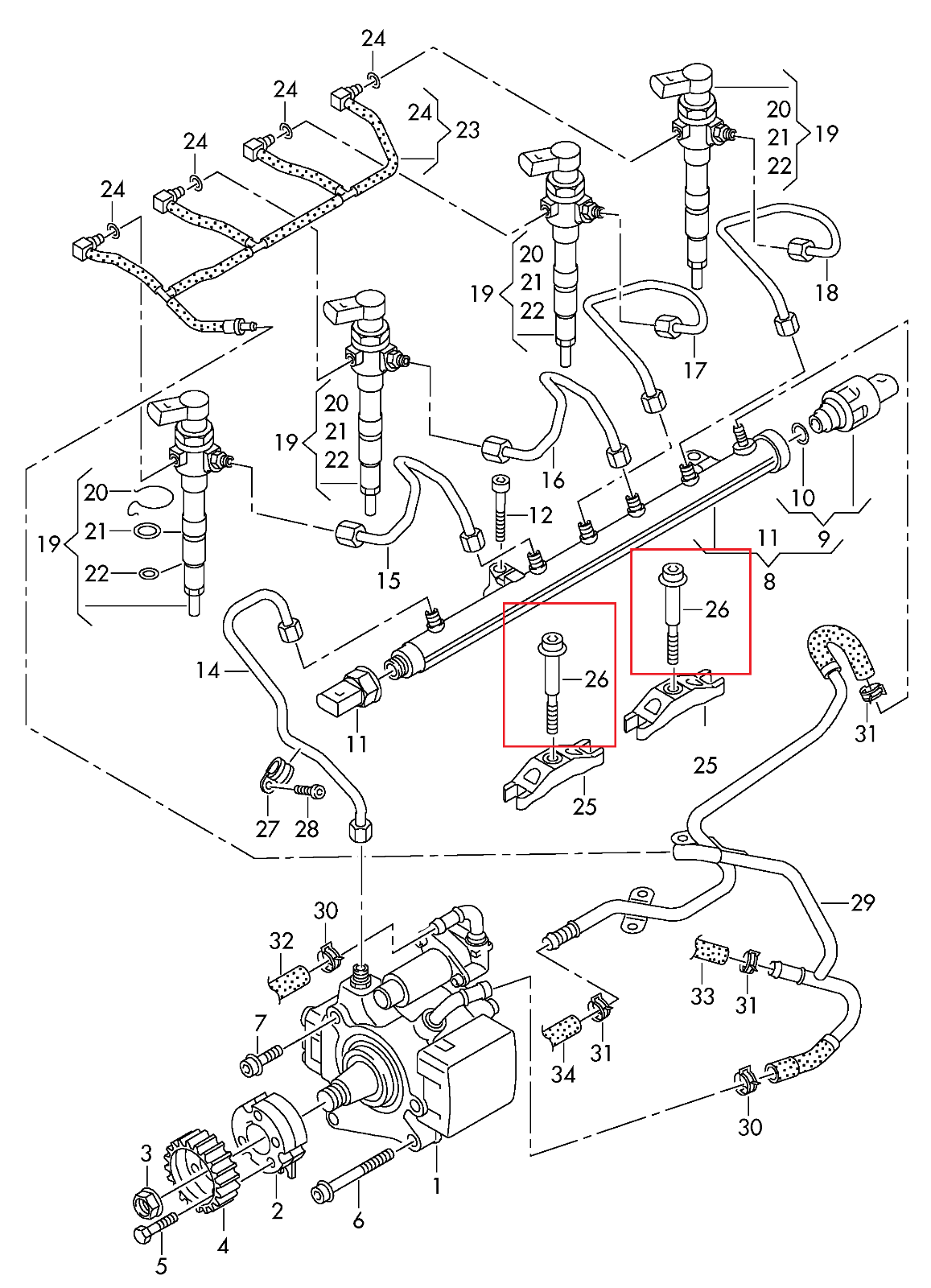VW Audi Skoda SEAT 1.6D Diesel Fuel Injector Clamp Bolts Screws ...