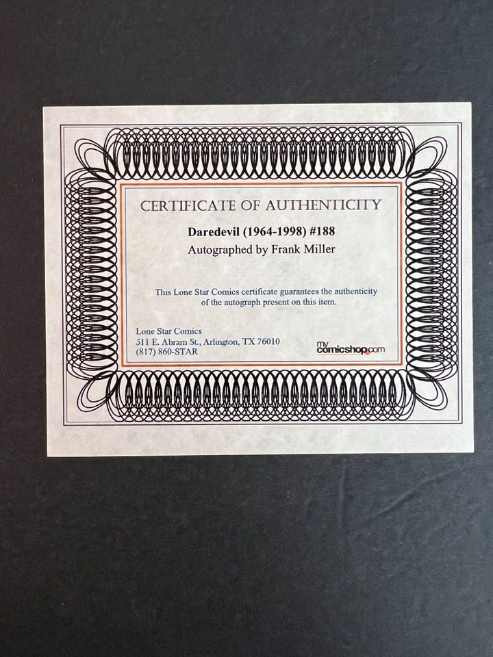 Daredevil #188 signed Frank Miller w/COA Marvel Comics 1982 VF- | eBay