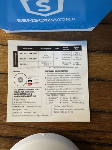 SENSORWORX SWX-221-1-AR LOW VOLTAGE CEILING OCCUPANCY SENSOR, DUAL-TECH ...