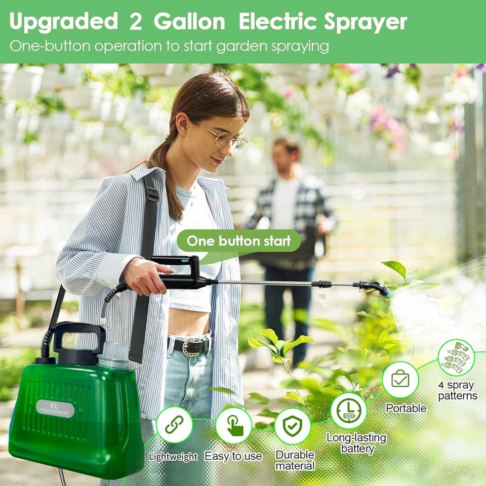 Battery Powered Sprayer 2 Gallon,Rechargeable Pump Sprayer with ...