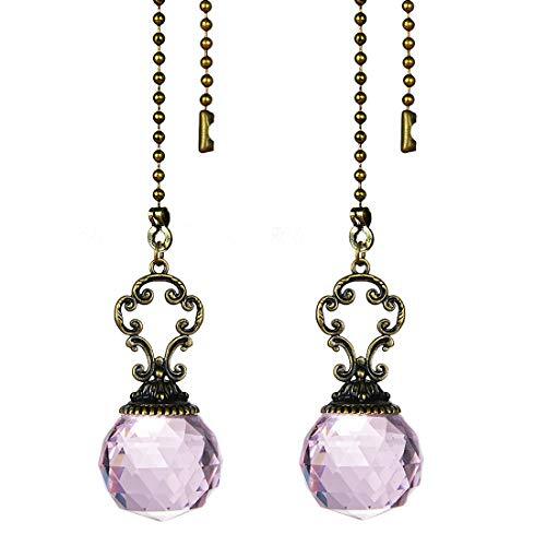 Set of 2 Vintage-Style Pink Fan Pull Ceiling Fan Chain Pulls Crystal ...