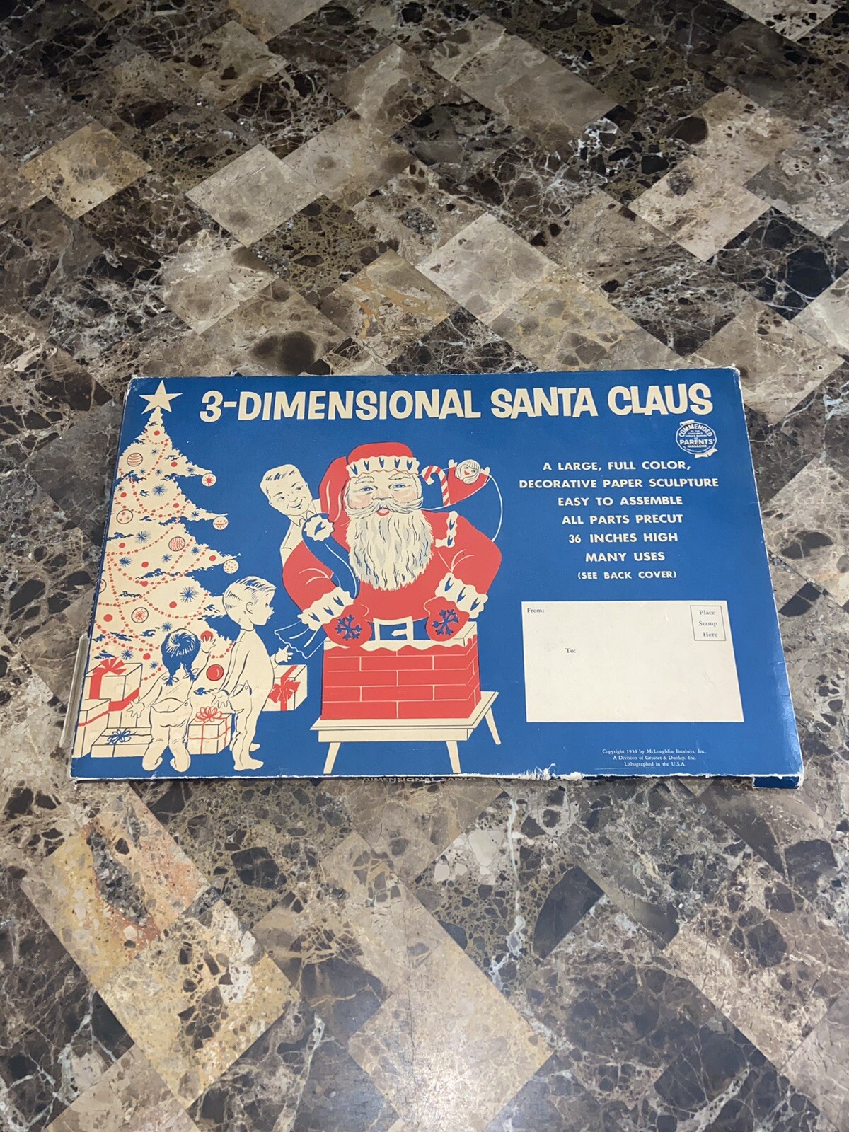 1954 3-Dimensional 36” Santa Claus Paper Figure McLoughlin Brothers ...