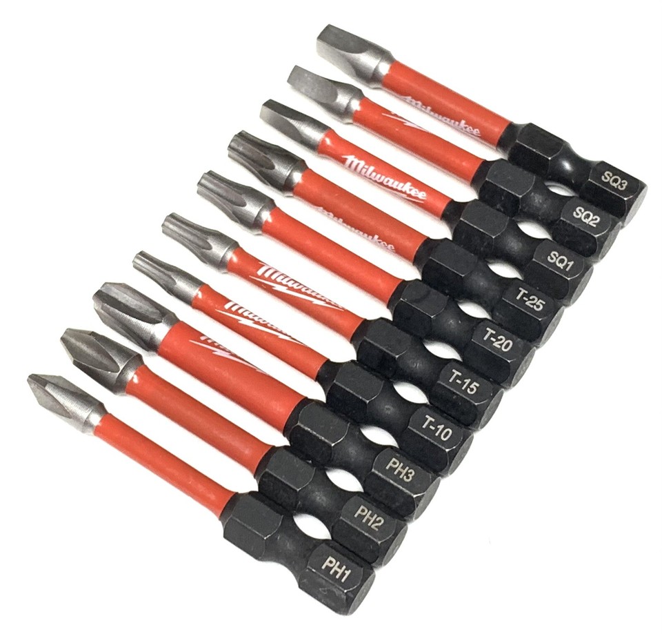 PH1 PH2 PH3 T10 T15 T25 SQ2 Milwaukee Impact Duty 10 Bit Set Screw ...