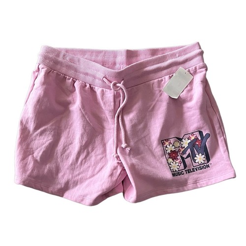 MTV bubblegum pink floral logo drawstring Sweat shorts Beach bum girly ...