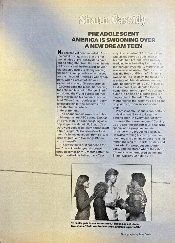 1978 Shaun Cassidy Singer Actor | eBay