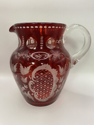 Egermann Bohemian Czech Glass Ruby Red Cut To Clear Pitcher | eBay