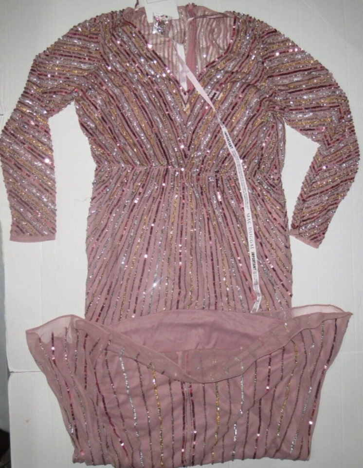 c6 Mac Duggal Sequined V Neck Long Sleeve Column Gown Size 16 Rosewood ...