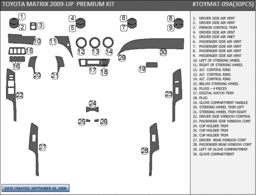 TOYOTA MATRIX 2009 2010 2011 2012 2013 2014 STYLE INTERIOR WOOD DASH ...
