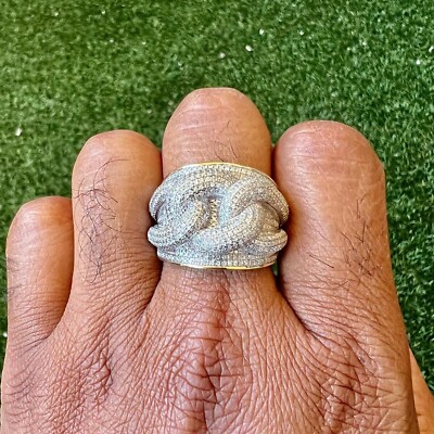 10K Yellow Gold Pinky Ice out Link Genuine Diamond Ring Band 1.41Ct 13. ...