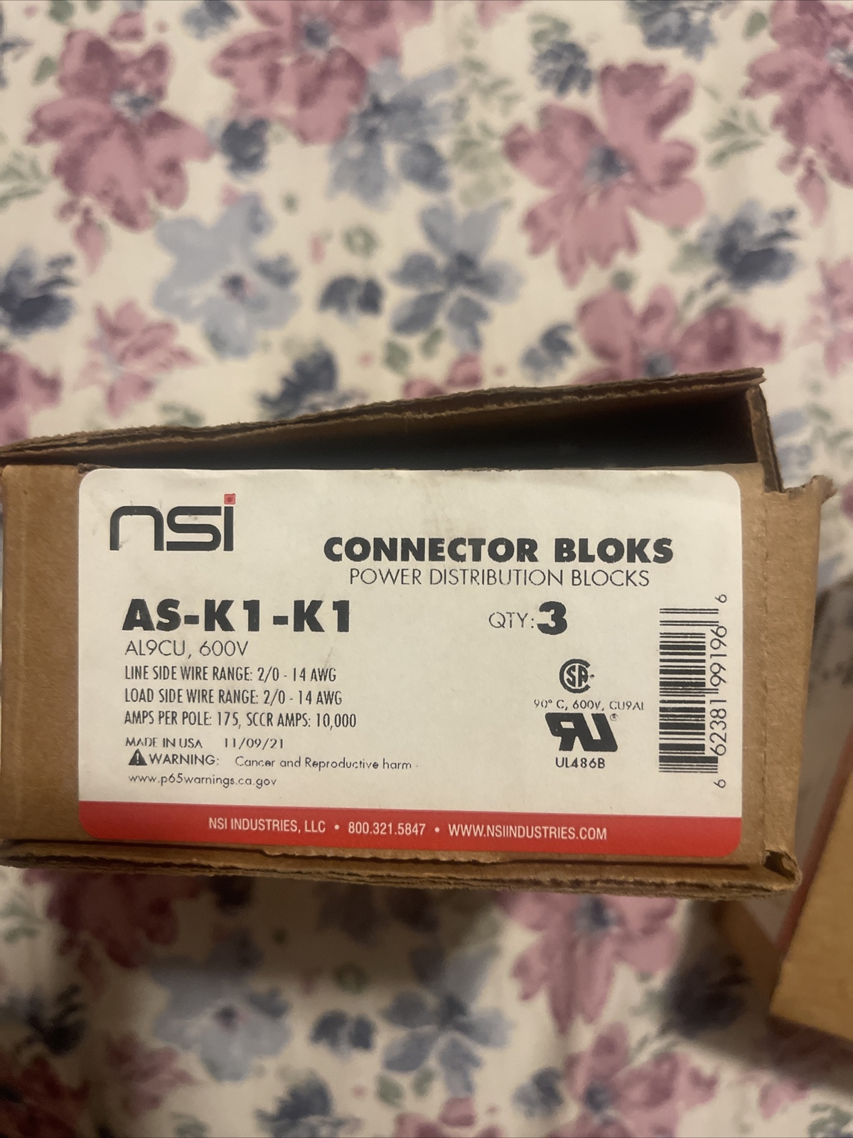 Lot OF 3 NSI AS-K1-K1 Modular Power Distribution Blocks 175A 600V 2/0 ...