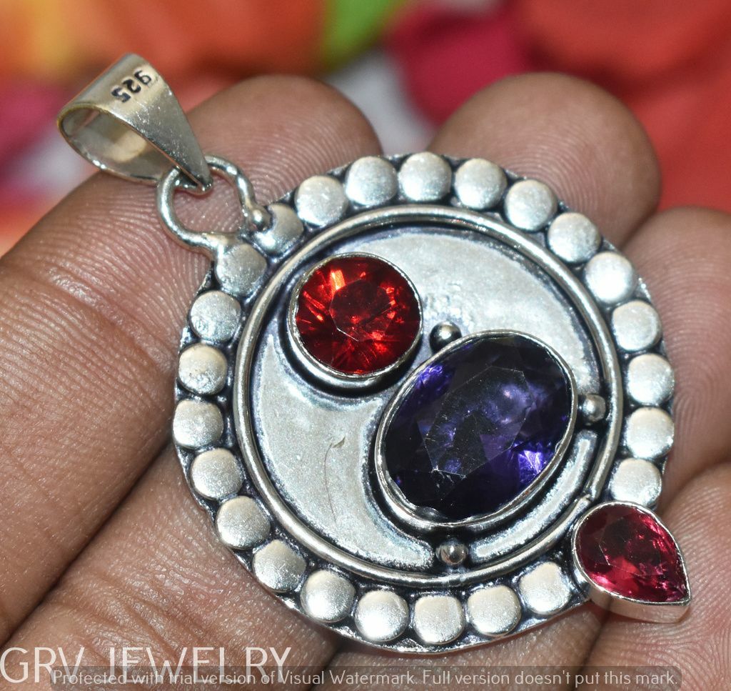Amethyst Pink Tourmaline Garnet Gemstone Pendant U279-A302 | eBay