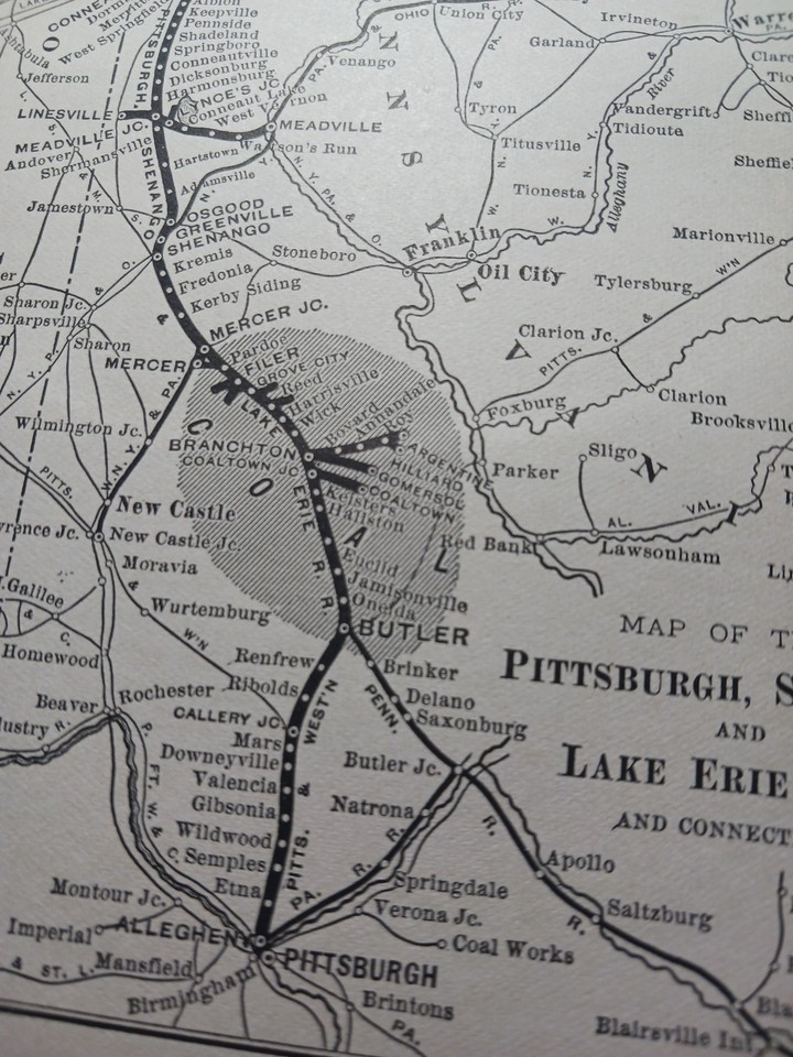 ~1895 Antique Train Route Map PITTSBURGH SHENANGO & LAKE ERIE RAILROAD ...