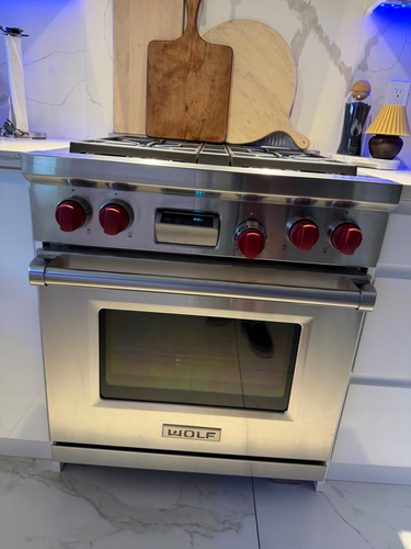 Wolf DF304 - 30" Pro Dual Fuel Range 4 Burners Stainless Red Knobs Wolf ...