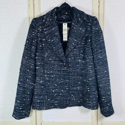 Louben Boucle Jacket Women's 10 NWT Tweed Blue Gray MSRP $285.00 ...