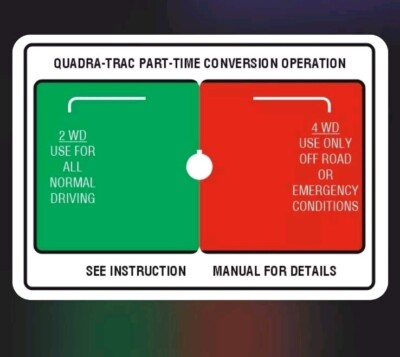 JEEP QUADRA-TRAC DECAL PART TIME CONVERSION VACUUM SWITCH WAGONEER J10 ...