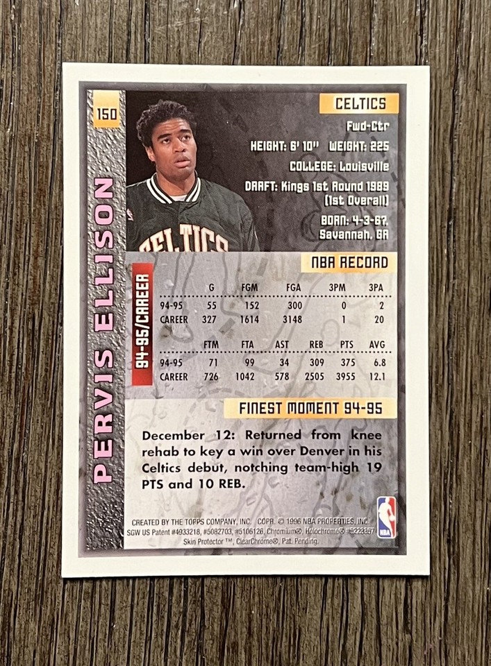 Pervis Ellison Auto 1995 Topps Finest Card Vintage Louisville Cardinals ...