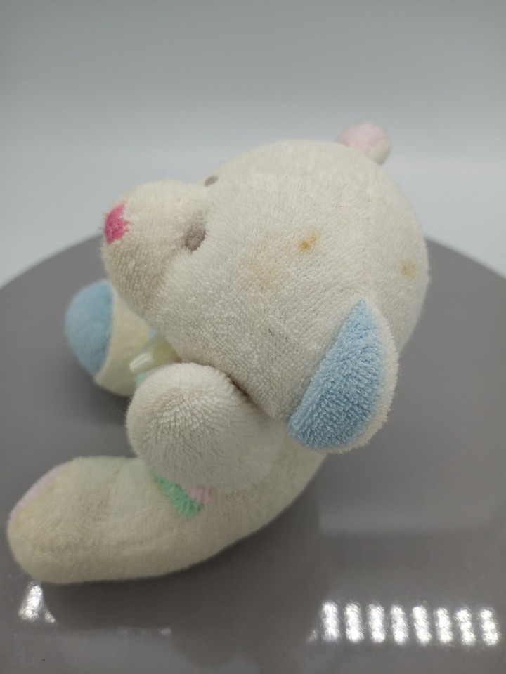 Vintage 5" Terry Cloth Pastel Color Block Teddy Bear Rattle Baby Plush ...