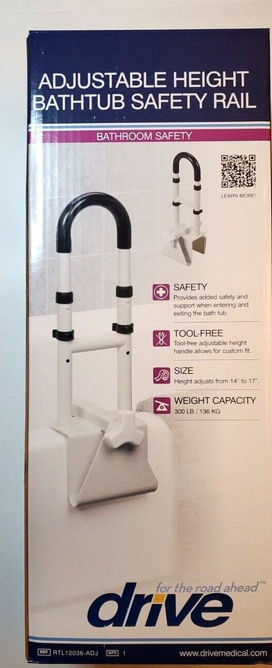 Drive RTL12036-ADJ Adjustable Clamp On Tub Safety Grab Handle Bar ...