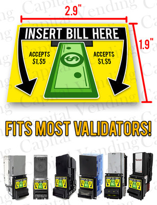 Accepts $1 &$5 Dollar Bill Acceptor Decal Sticker for bill validator ...