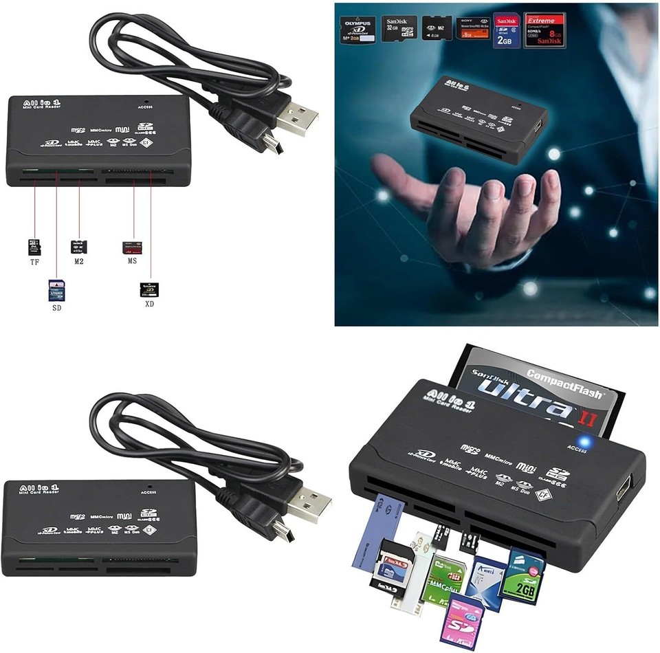 Memory Card Reader Mini 26-IN-1 USB 2.0 High Speed For CF xD SD MS SDHC ...