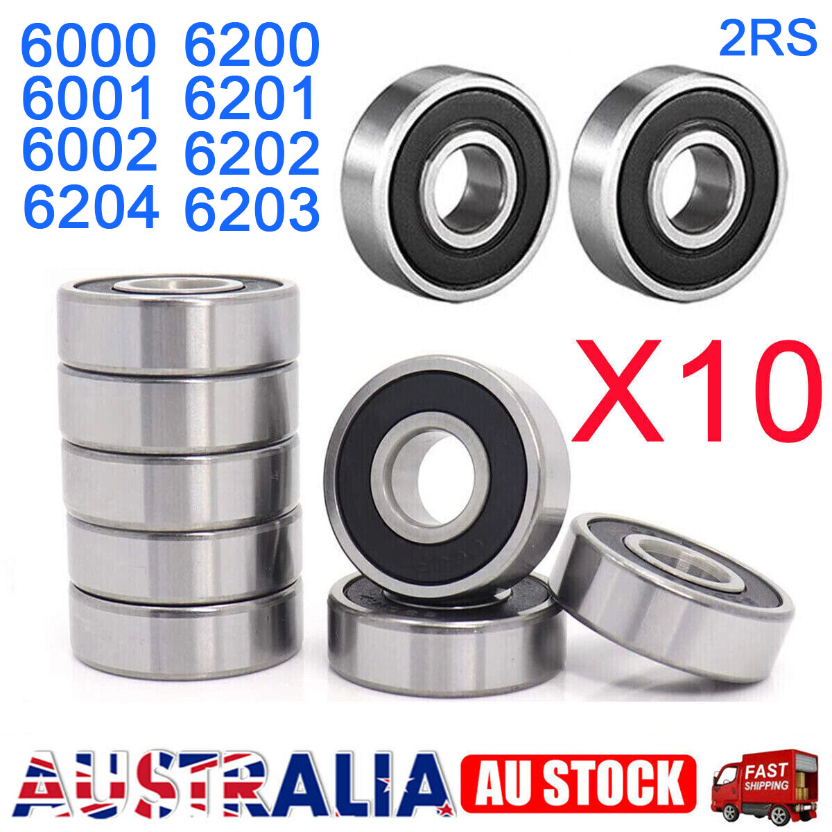 10x Bearings 6000 6001 6002 6200 6201 6202 6203 6204 RS Deep Groove ...