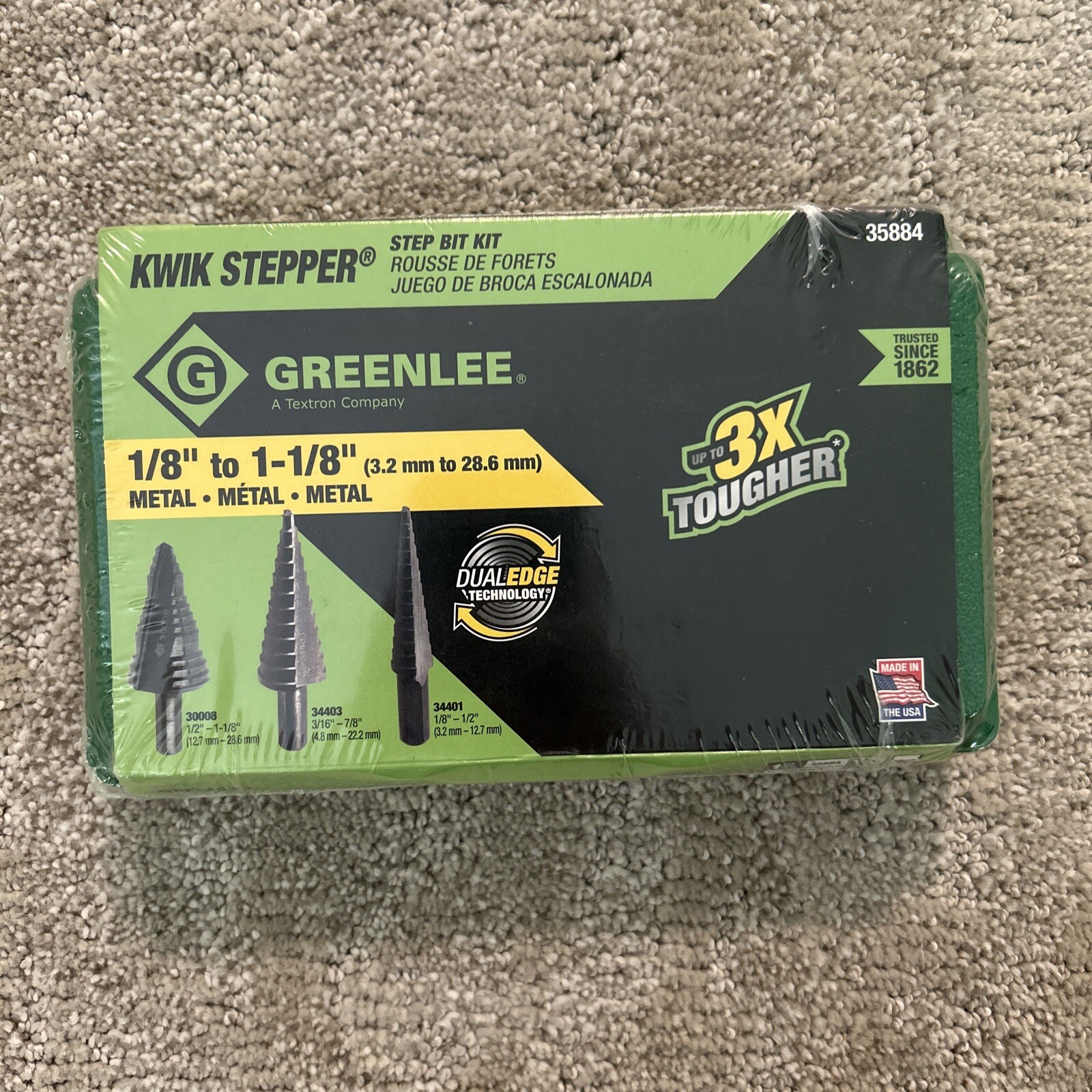 **NEW** GREENLEE 35884 Kwik Stepper Step Bit Kit, 3pcs, 1/8” - 1-1/8 ...