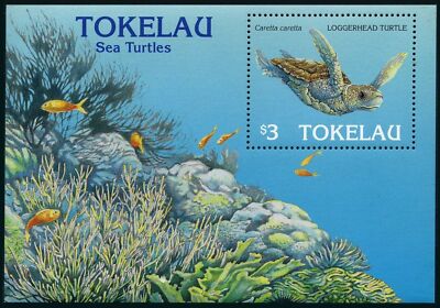 Tokelau 221, MNH. Michel 227 Bl.6. Sea Turtles 1995: Loggerhead turtle ...