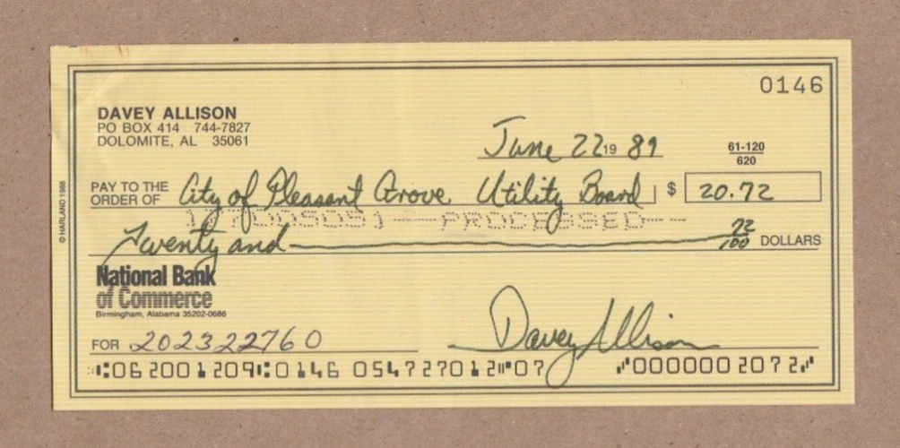 Davey Allison - Autograph Signed Check - NASCAR Hall of Fame - TEXACO ...