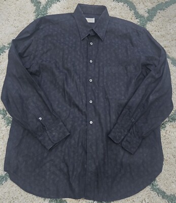 BRIONI Mens Shirt Black Elegant Geometric Hidden Button Down Collar ...