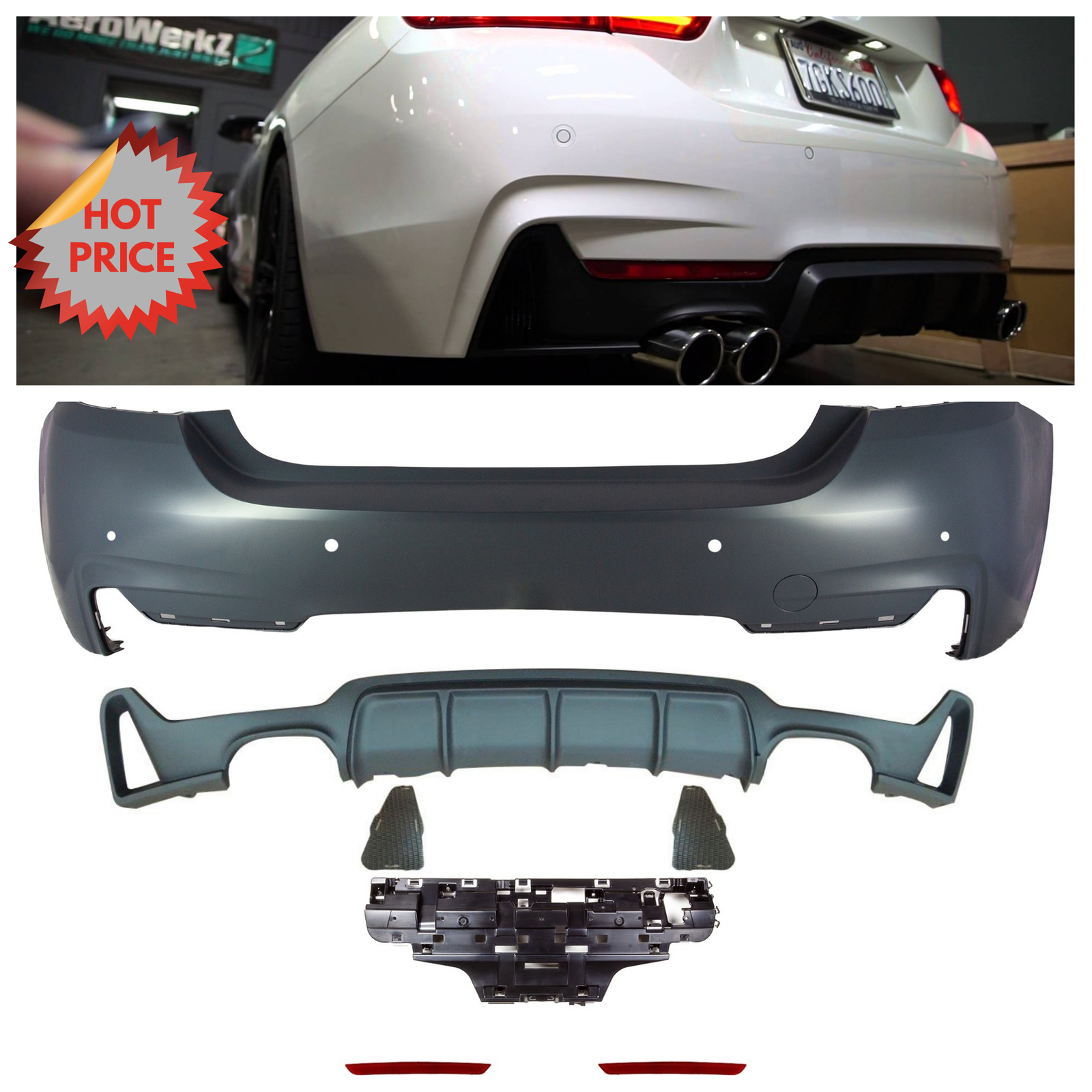 14-19 BMW F32 F33 4 SERIES MSPORT PERFORMANCE REAR BUMPER W/ QUAD ...