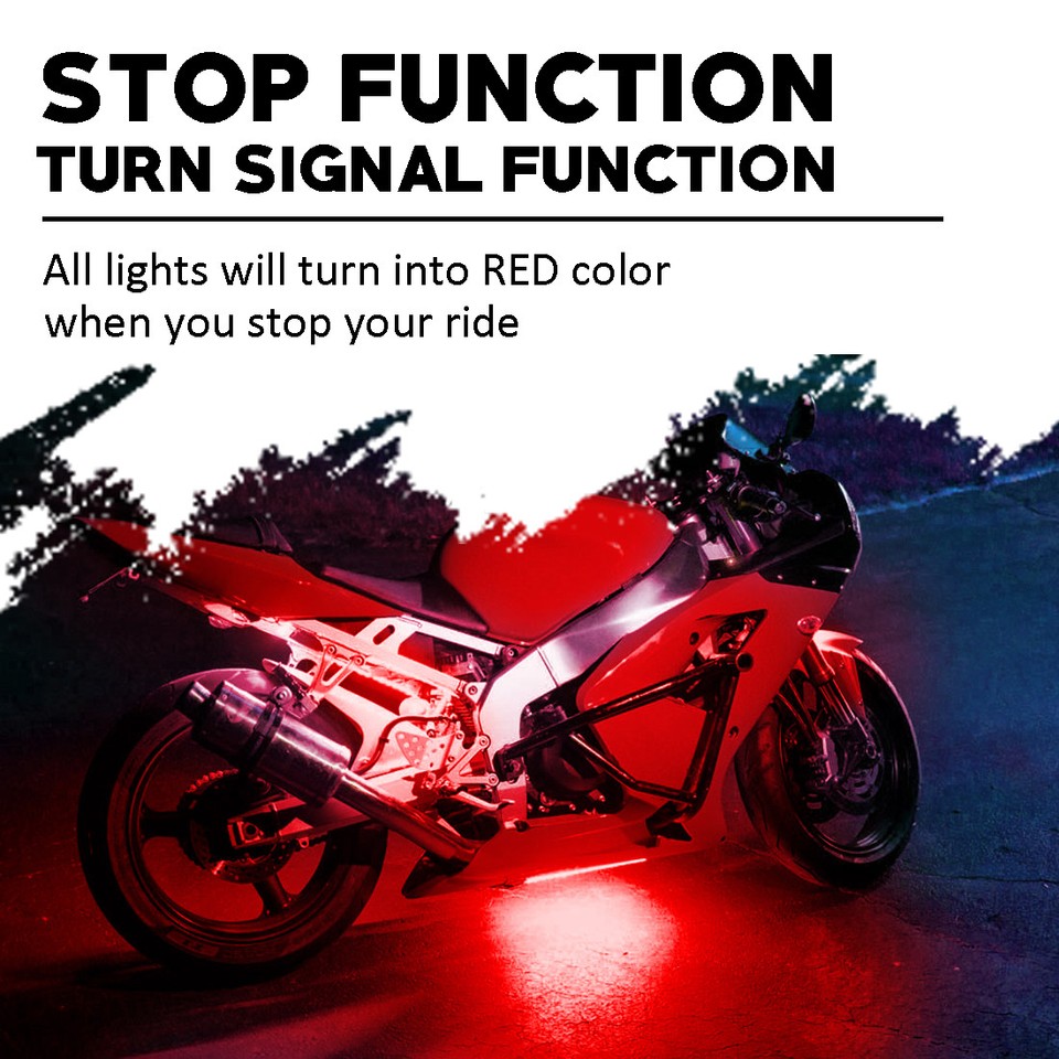 Phone + Remote Control Motorcycle LED Neon Glow Kit with Brake Mode ...