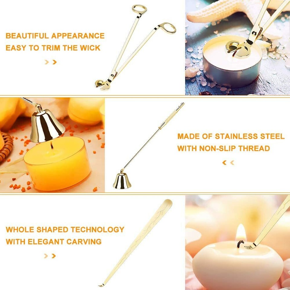 3Pcs REAL Gold Electroplated Candle Snuffer Wick Trimmer Dipper ...