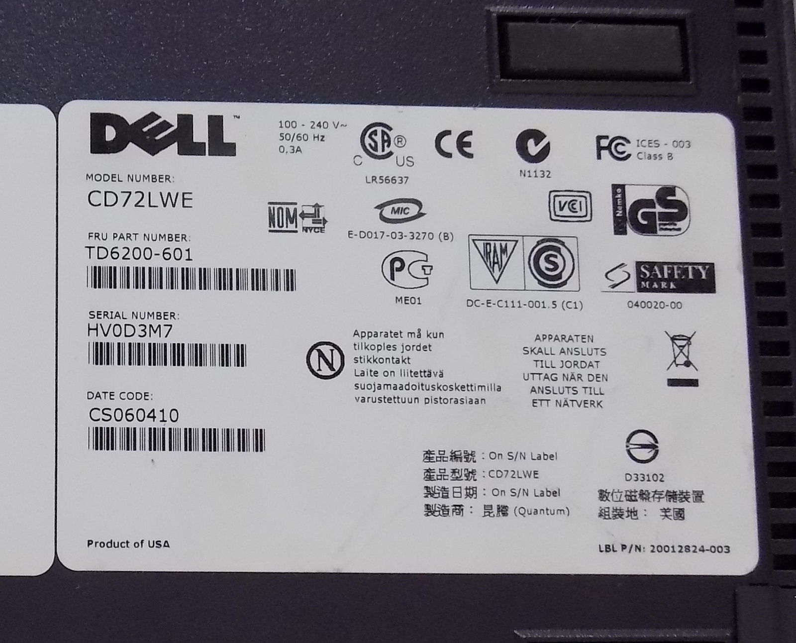 Dell PowerVault 110t External Tape Drive Model CD72LWE for sale online ...