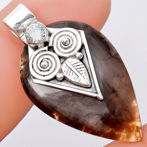 Owl - Red Palm Root Agate & Zircon 925 Sterling Silver Pendant Jewelry ...