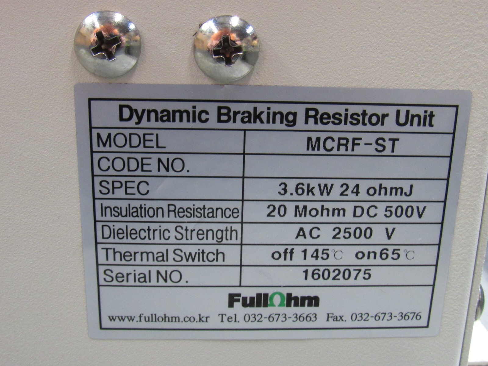 FULLΩHM FULL OHM DYNAMIC BRAKING RESISTOR UNIT MCRF-ST MCRFST - USED | eBay