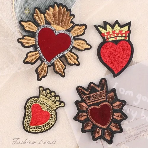 Iron-On Red Love Heart Embroidered iron on Patches select style | eBay