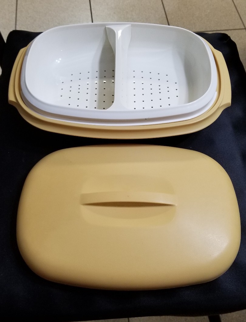 TUPPERWARE MICROWAVE 4 PC STEAMER 1273 1274 1275 HARVEST GOLD TOP ...