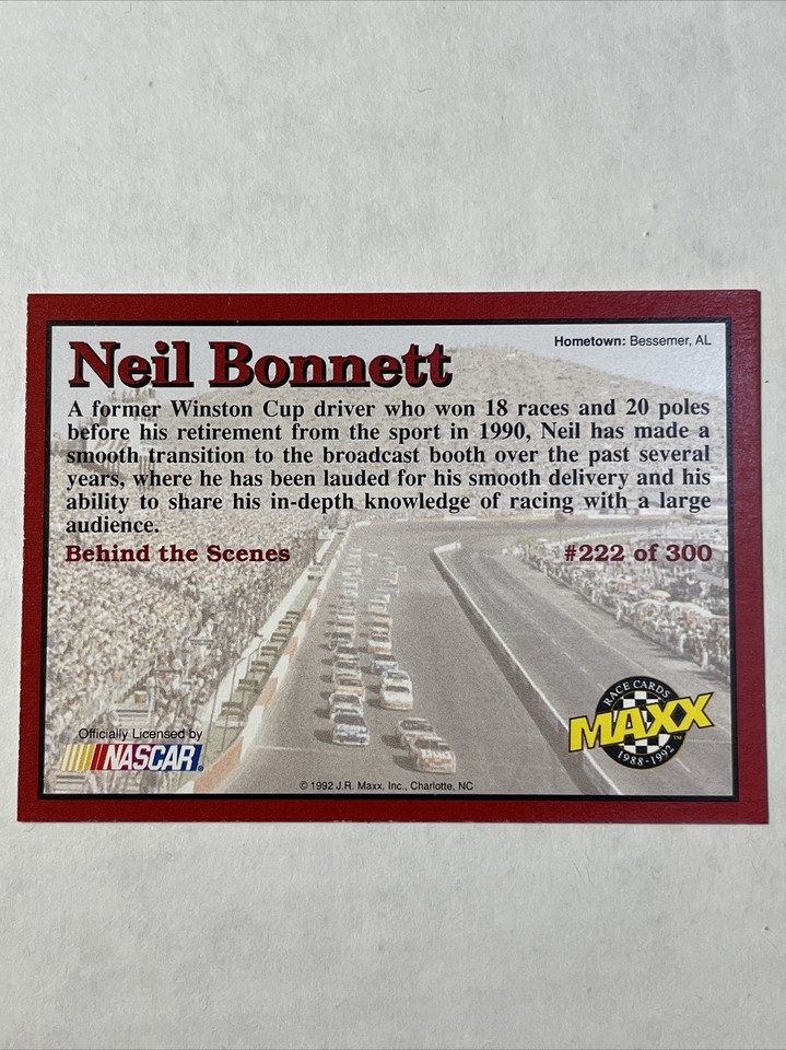 Neil Bonnett 1992 MAXX RED WINSTON CUP NASCAR LEGEND CBS SPORTS | eBay
