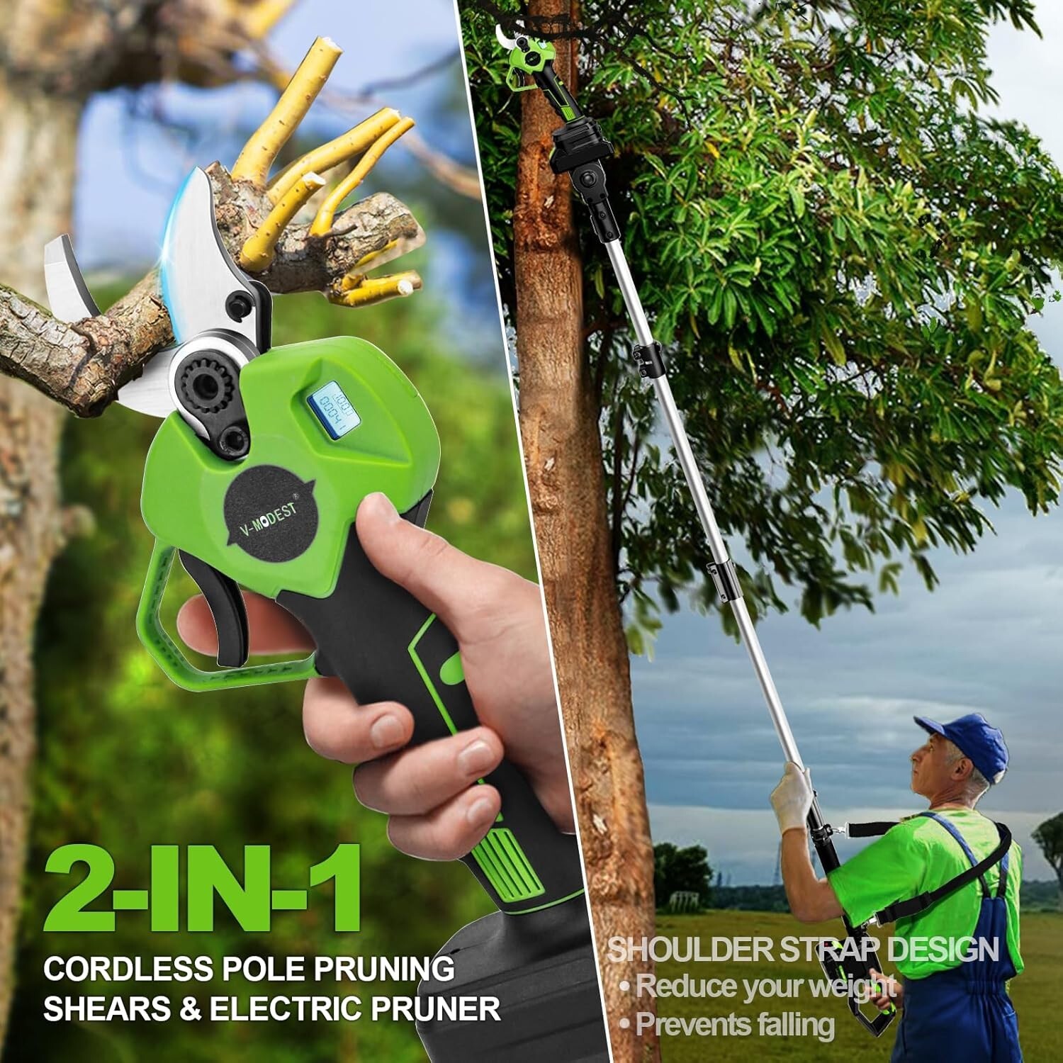2-IN-1 Electric Pole Pruning Shears Cordless For Tree Trimming 9ft ...