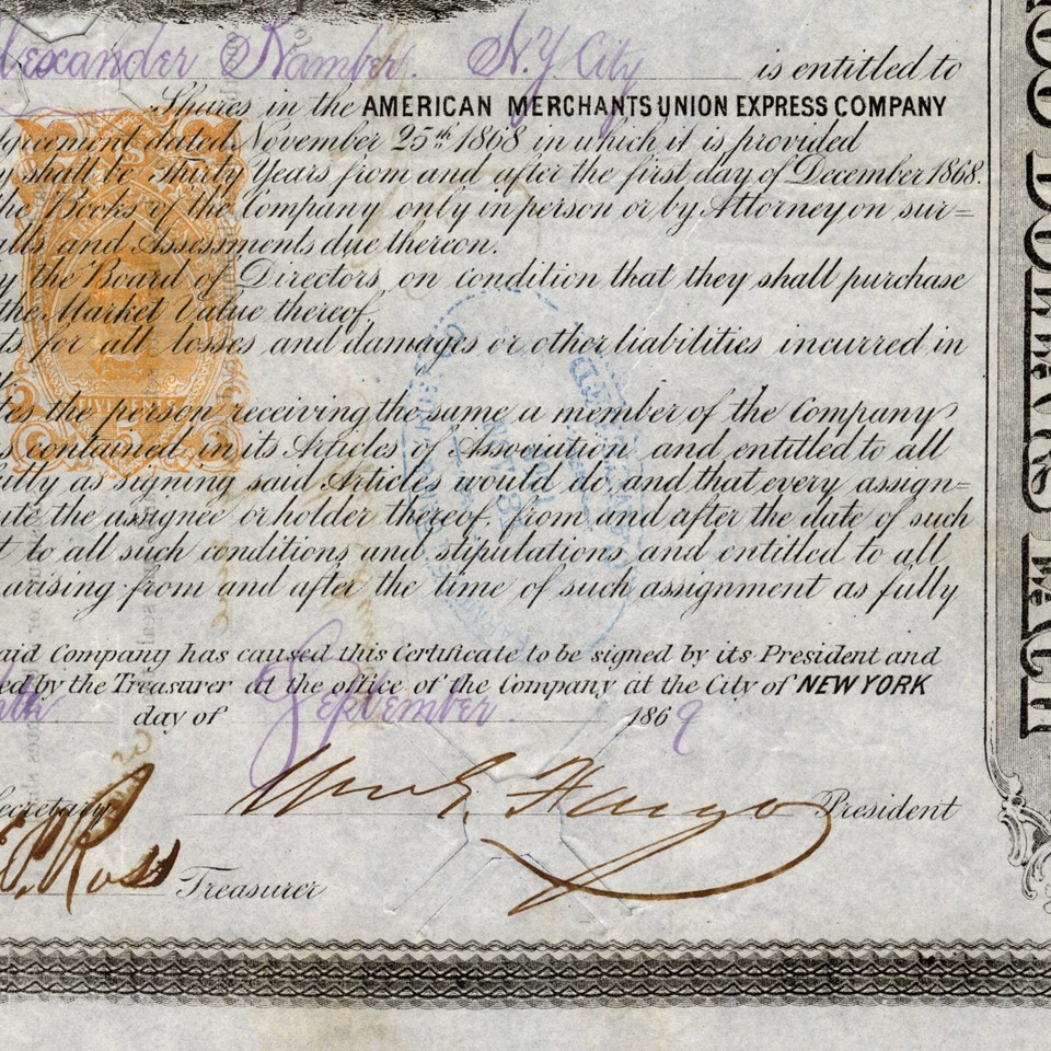 William Fargo ~ Signed American Express Stock Certificate (Wells Fargo ...