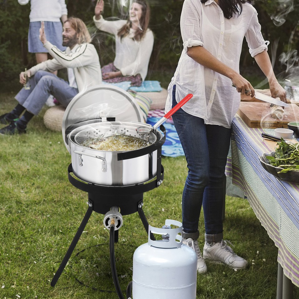 Outdoor Propane Deep Fryer with 10Qt Fryer Pot Strainer Basket Aluminum ...