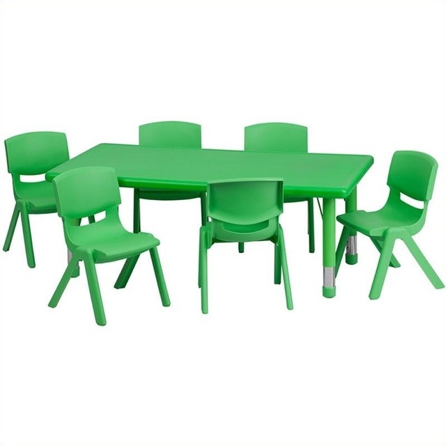 Flash Furniture 24w X 48l Height Adjustable Rectangular Plastic Activity Table Set Green for ...