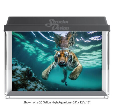 Tiger Swimming Fierce Sea Polyester Fish Tank Glass Backdrop Aquarium ...