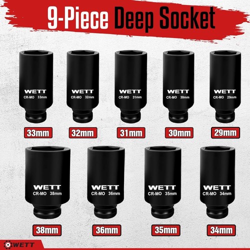 WETT 1/2" Drive Deep Large Impact Socket Set, 9-Piece 29mm-38mm (9pc ...